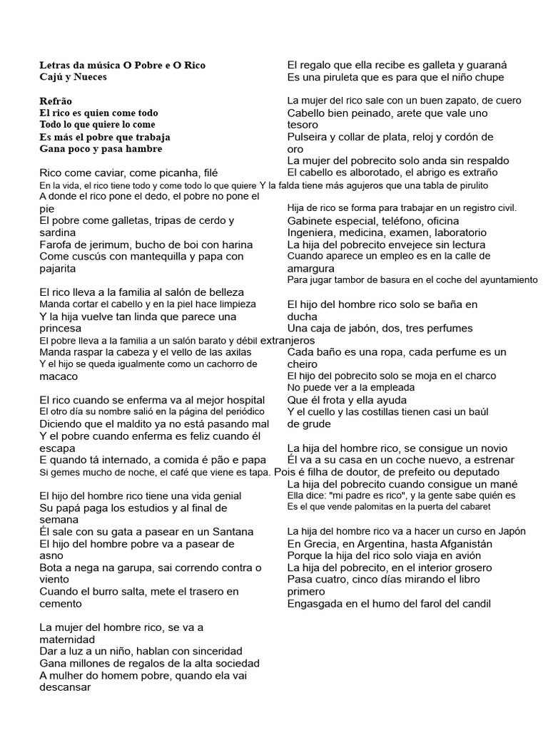 El Pobre y El Rico, de Caju y Castanha | PDF