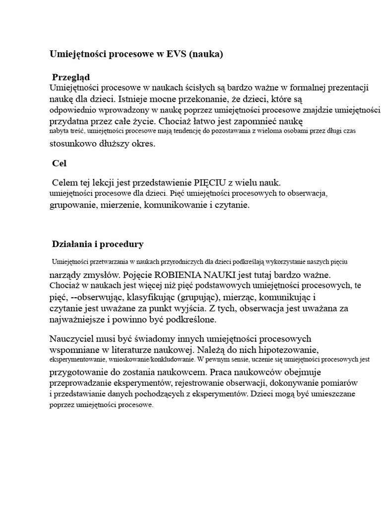 Umiejętności Procesowe W EVS (Nauki Przyrodnicze) Dla Studentów JBT | PDF