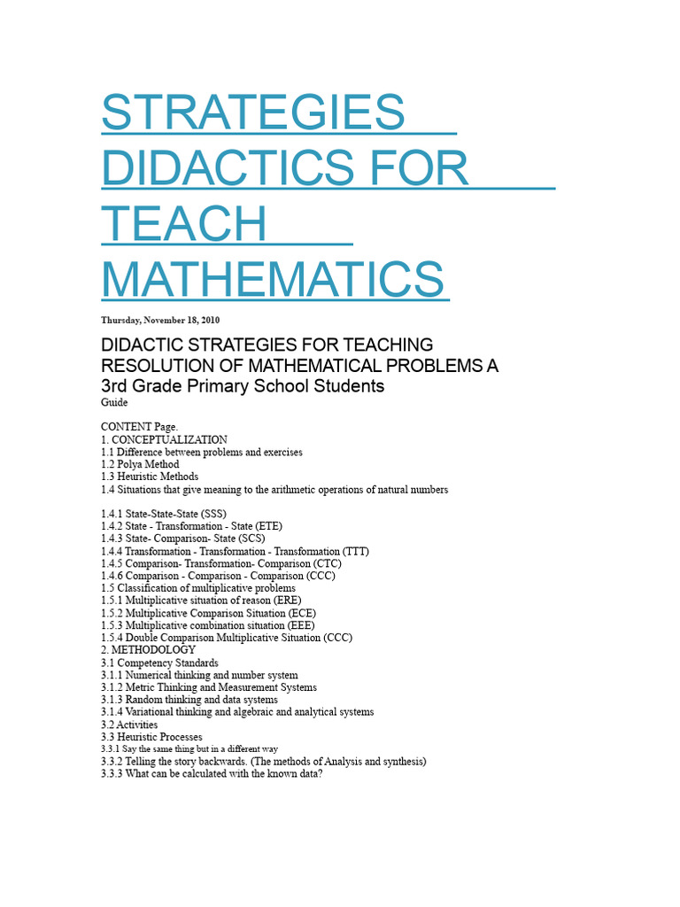 Didactic Strategies For Teaching Mathematics Pdf Heuristic Quantity