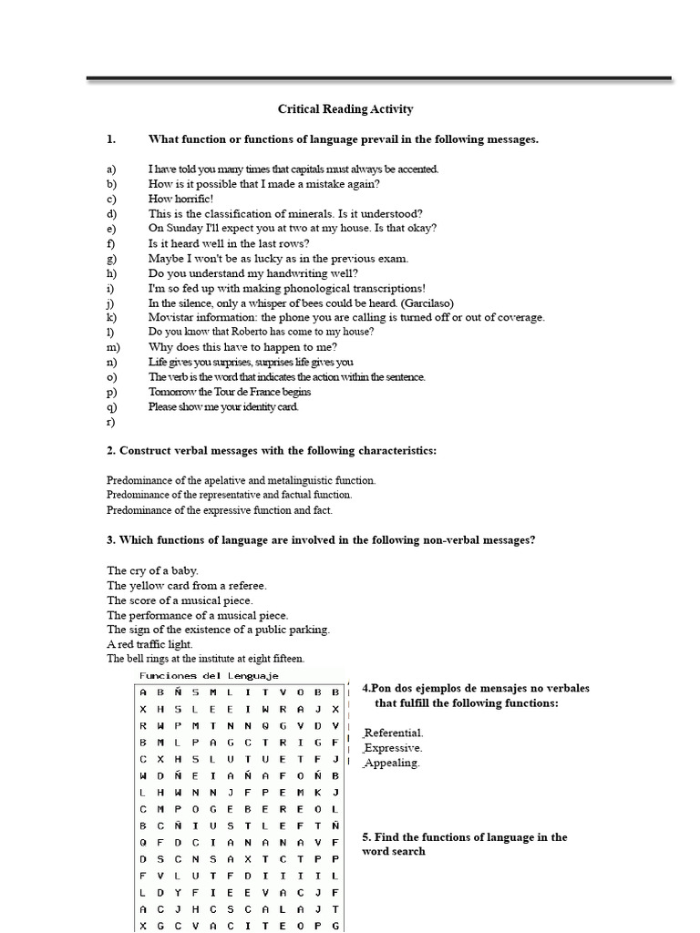 Critical Reading and Language Functions | PDF