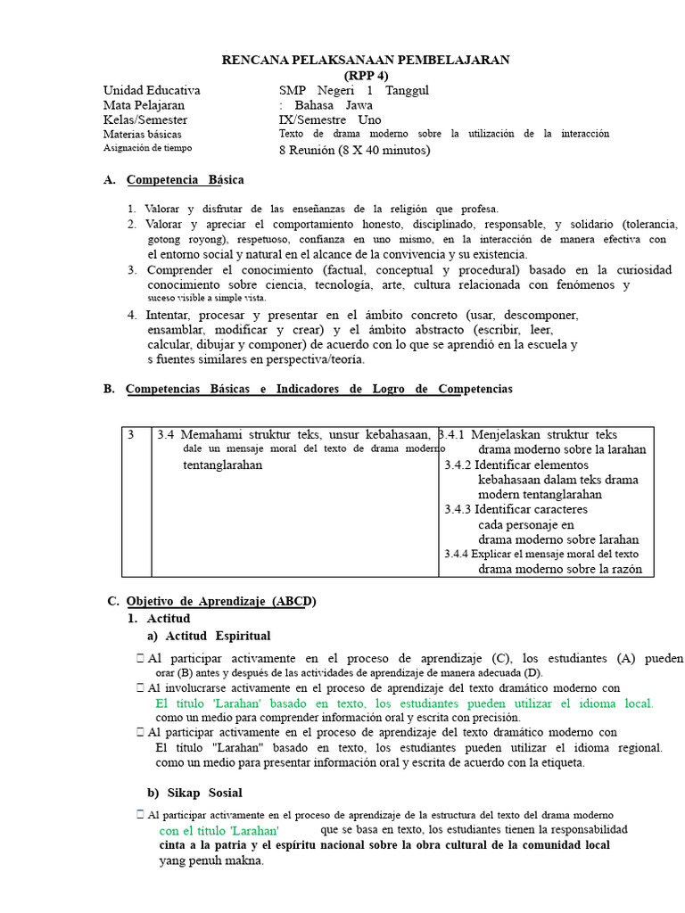 Okk RPP Adiwiyata Java Clase 9 SMT 1 | PDF | Aprendizaje | Moralidad