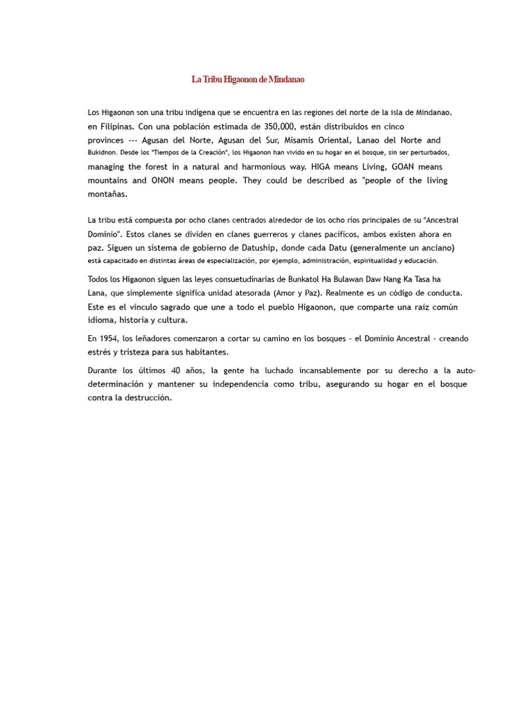 Higaonon: Tribu Indígena de Mindanao | PDF