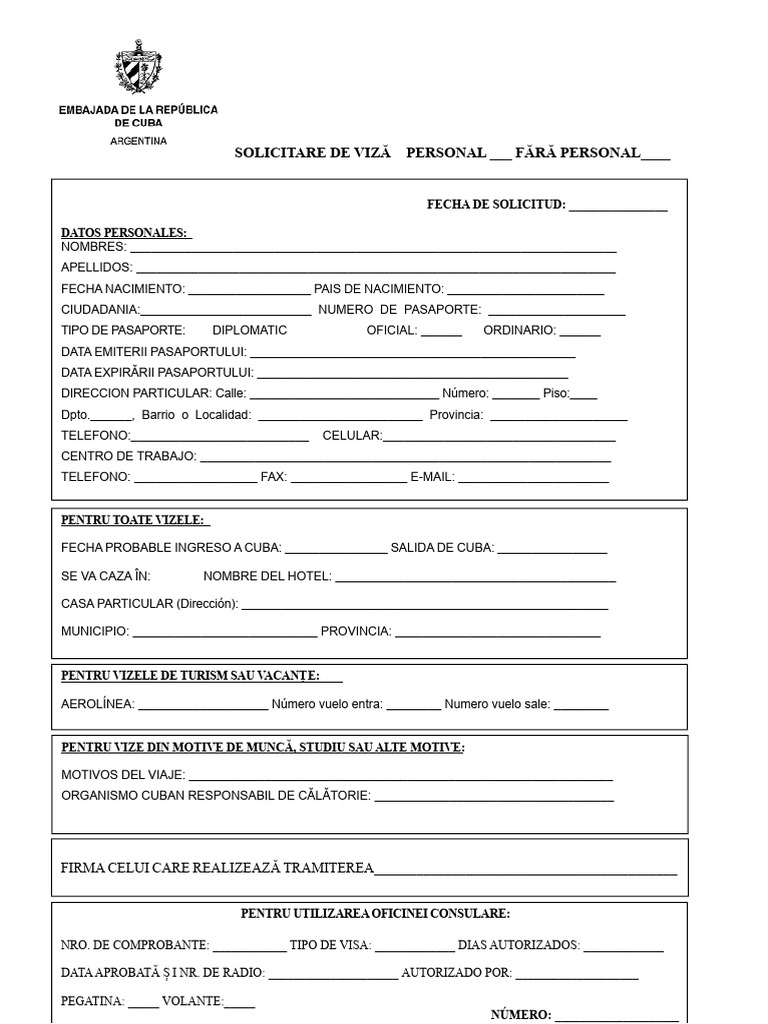 Formular de Solicitare A Vizelor | PDF