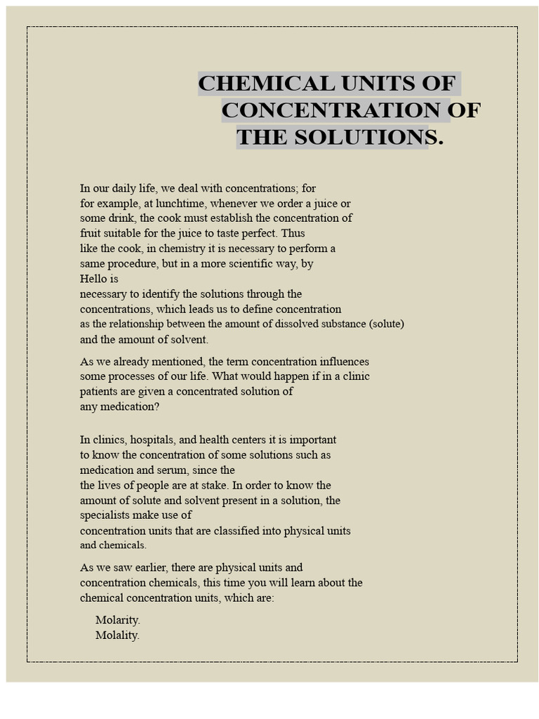 Chemical Units of Concentration of Solutions | PDF | Concentration ...