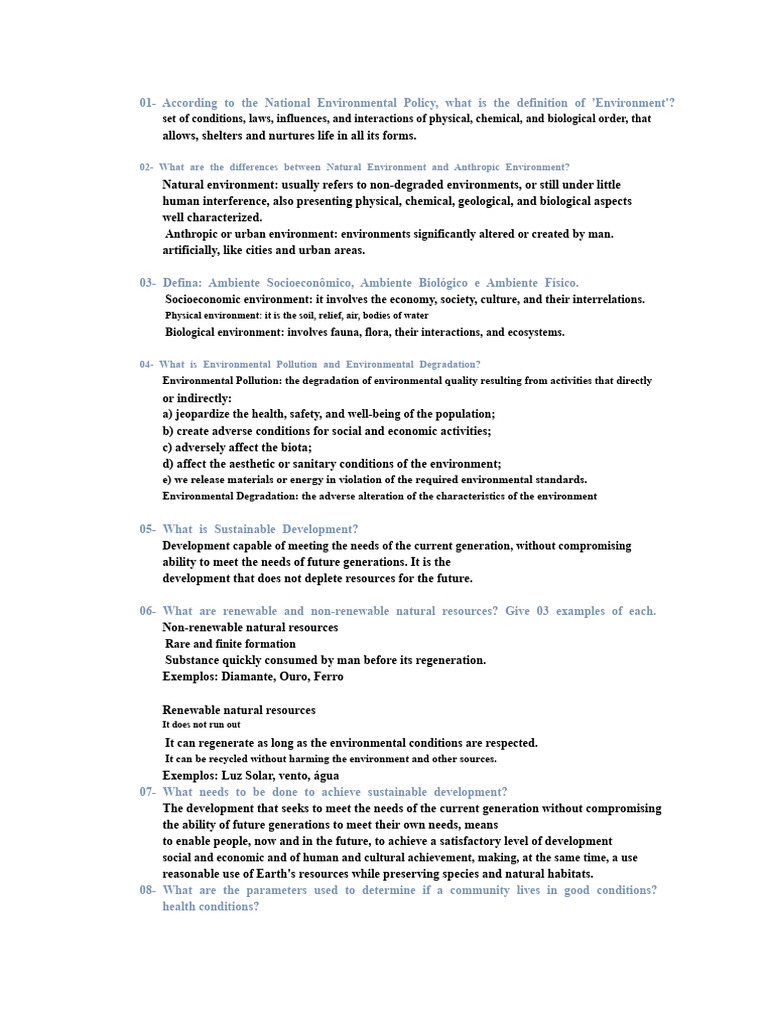 Questions and Answers Environment PDF | PDF | Water Purification | Water