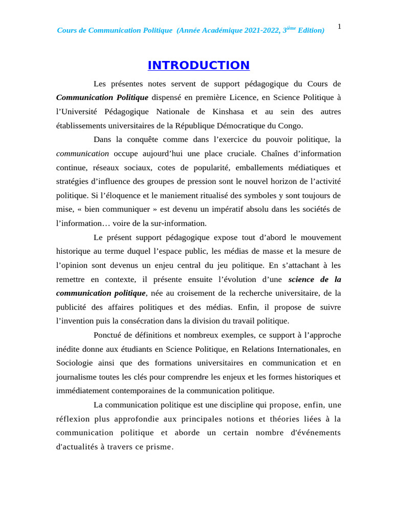 Cours de Communication Politique 2021-2022 | PDF | Sondage d'opinion ...