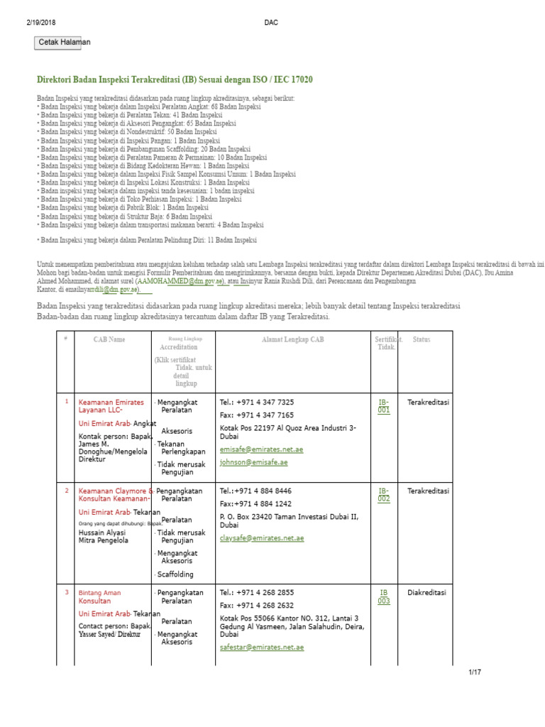 Badan Inspeksi Yang Disetujui DAC ISO-IEC-17020 | PDF