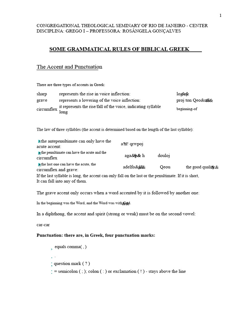 The Greek Accent and Punctuation | PDF | Grammatical Gender ...