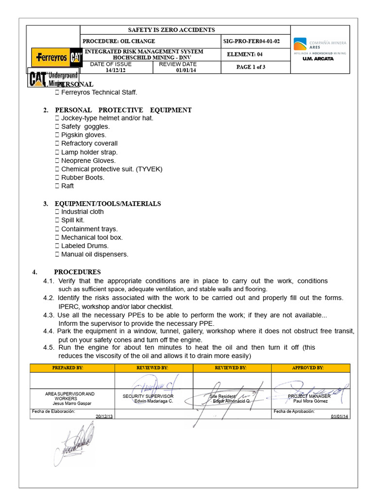 Oil Change Procedure | PDF | Personal Protective Equipment