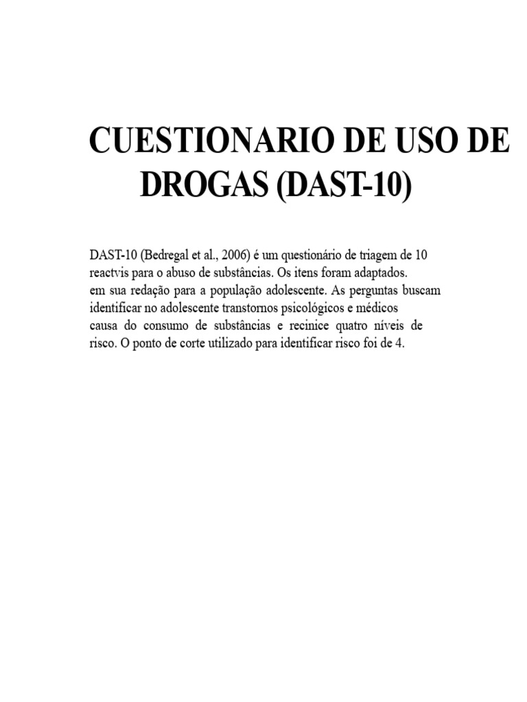 Questionário DAST-10 para Abuso de Drogas | PDF | Drogas | Abuso de ...