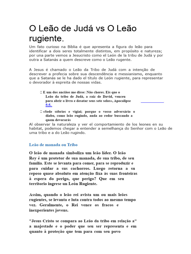 Leão de Judá e Leão Rugente na Bíblia | PDF | Leão | Salvação
