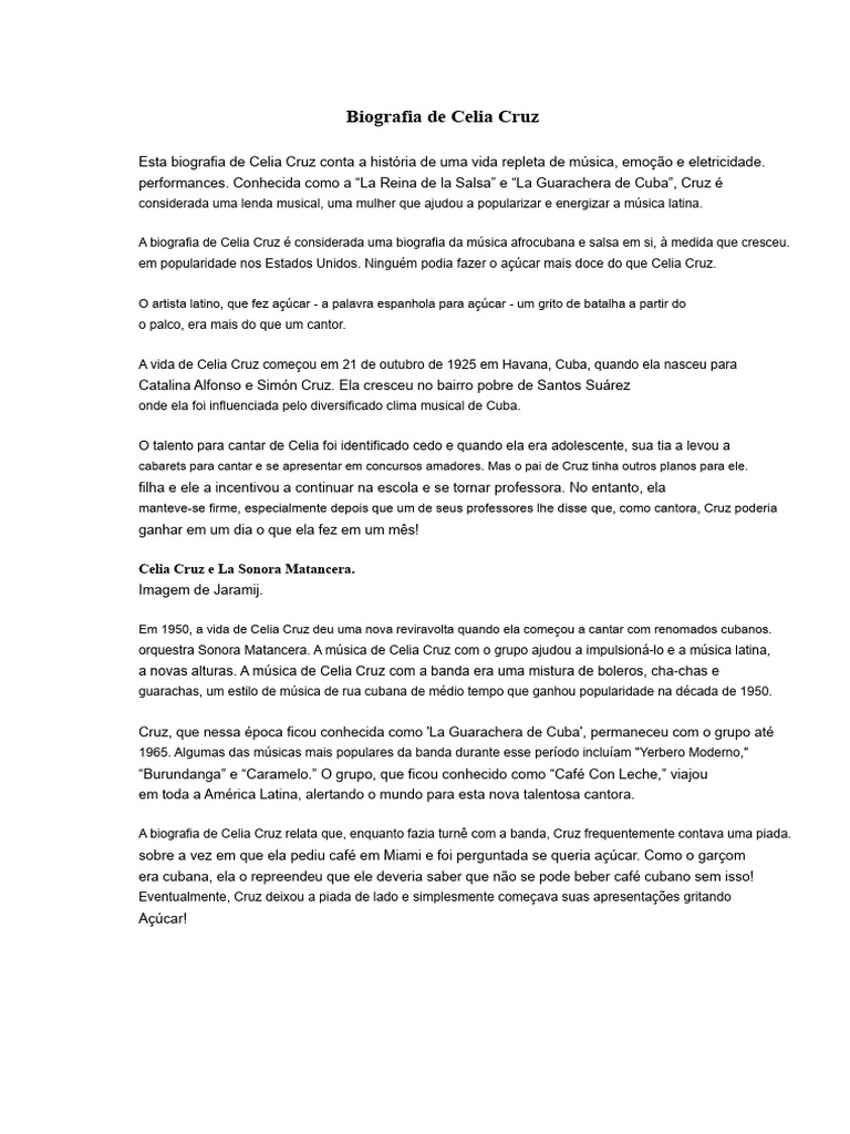 Biografia de Celia Cruz | PDF | Cuba