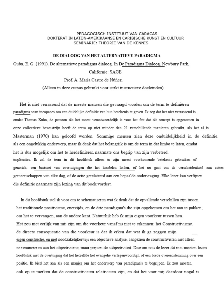 De Dialoog van het Alternatieve Paradigma Guba | PDF