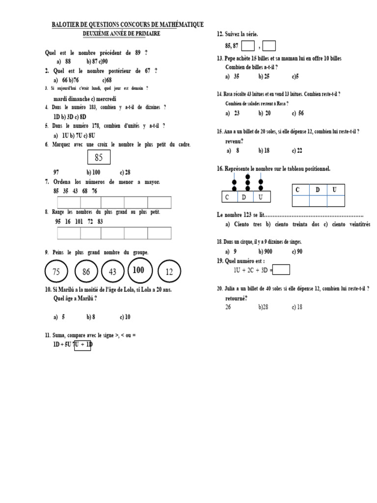 Questions de mathématiques CP | PDF | Échecs | Théorie (échecs)