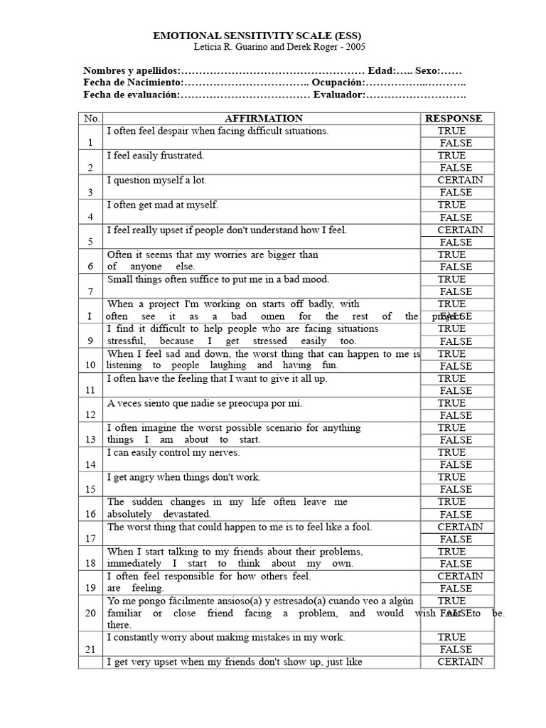 Emotional Sensitivity Scale | PDF | Feeling | Psychology