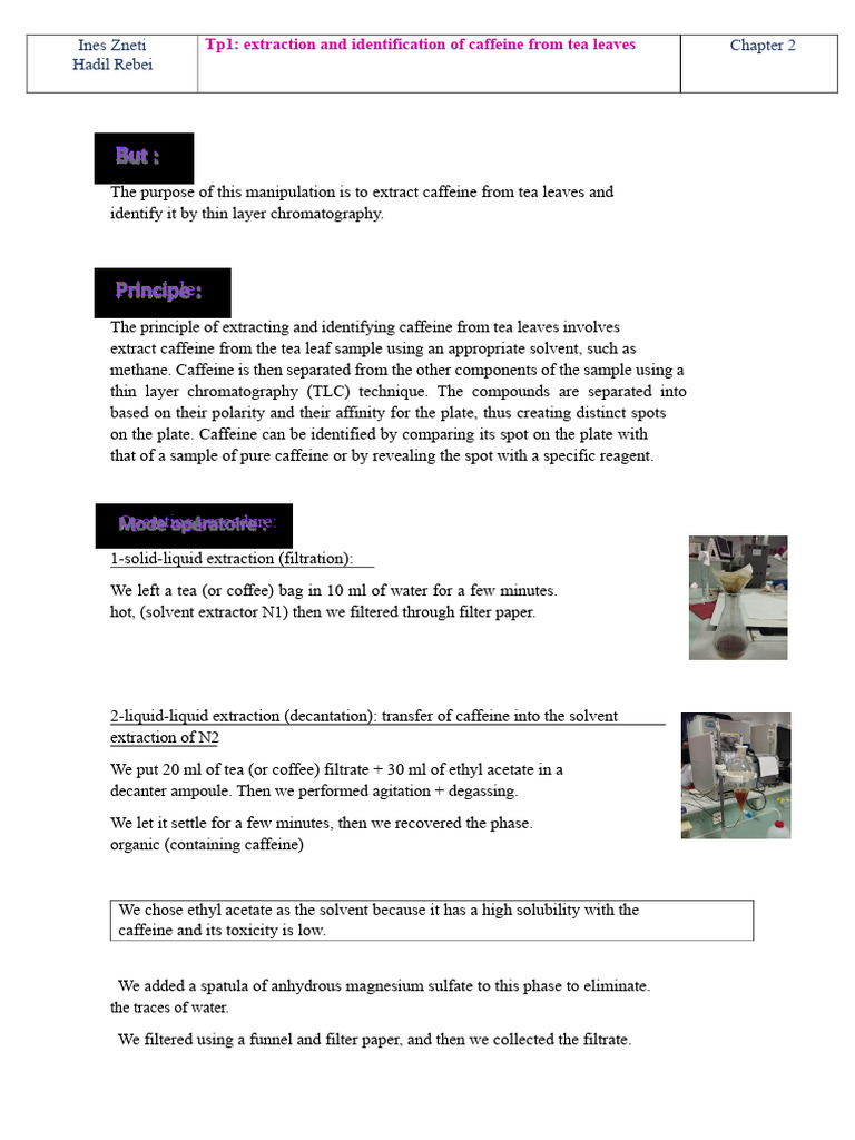 Caffeine Extraction from Tea Leaves | PDF