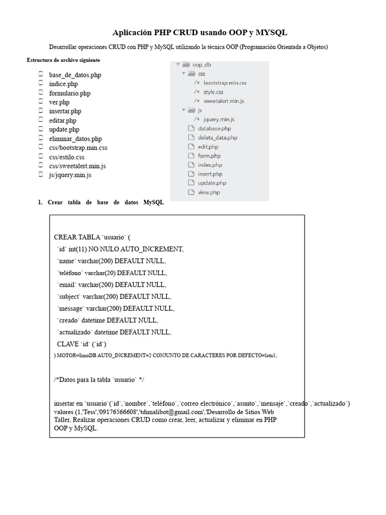Aplicación CRUD en PHP utilizando OOP y MYSQL | PDF | SQL | Mi sql