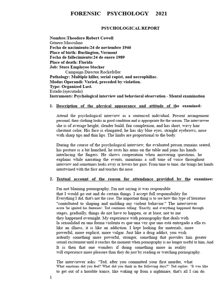 Ted Bundy: Forensic Psychology Report | PDF | Psychology ...