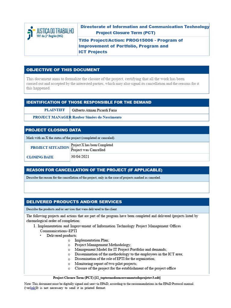 Project Closure Document PDF | PDF | Project Management | Information ...
