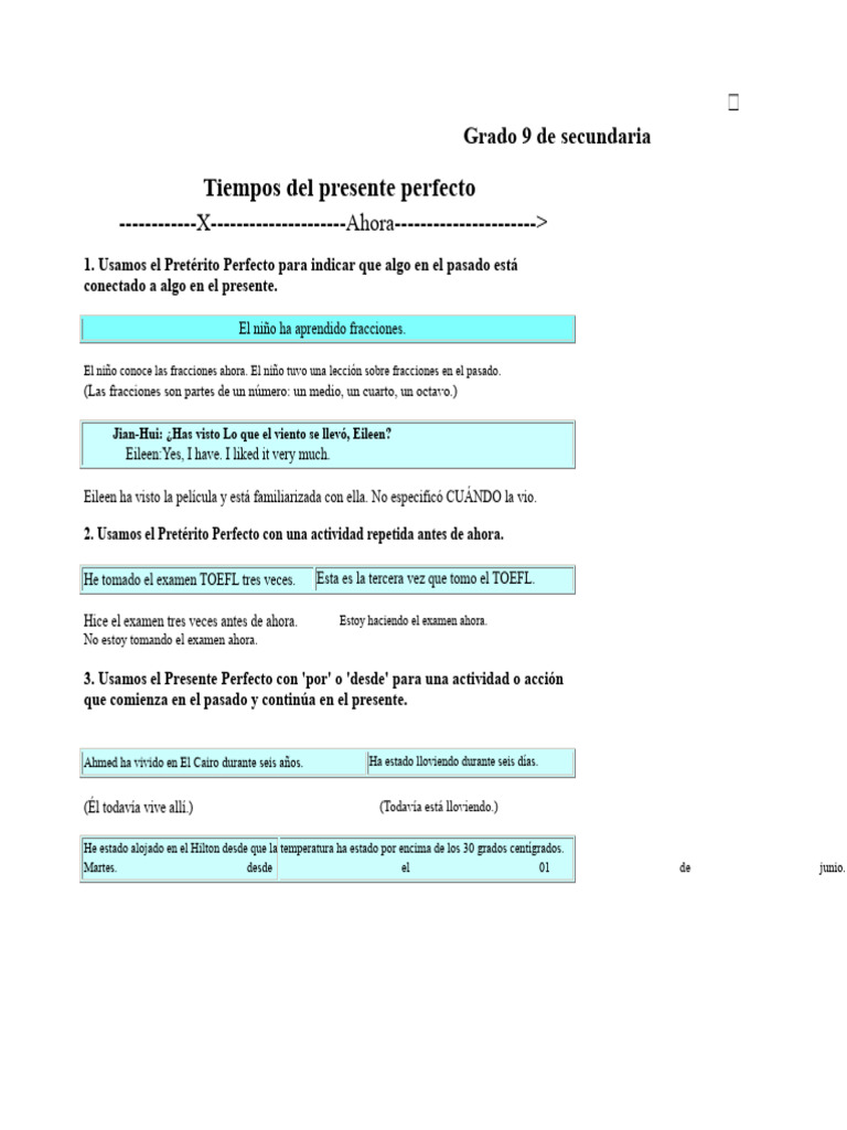 Tiempos Perfectos Presentes PDF | PDF | Verbo | Sintaxis