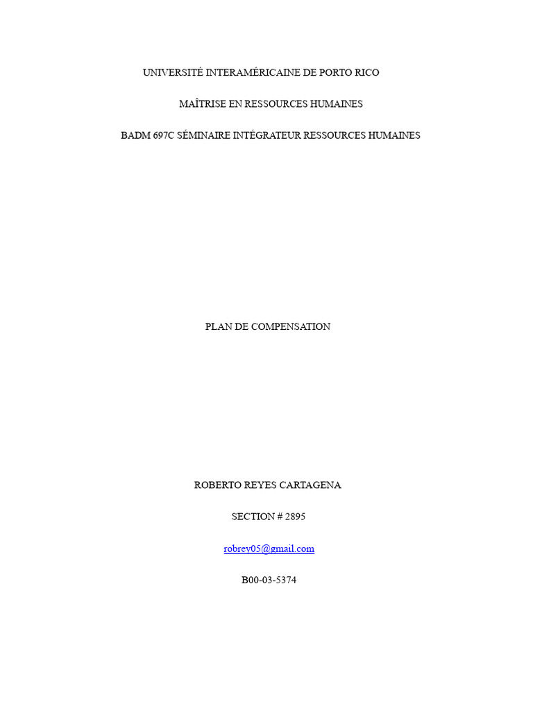 Plan de Compensation en Ressources Humaines | PDF | Gestion des ...