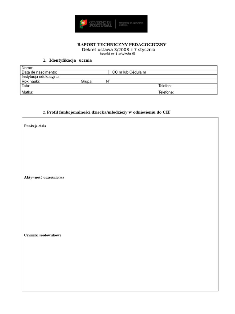 Model Raport Techniczno-Pedagogiczny | PDF