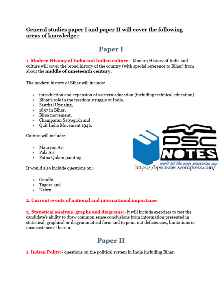 BPSC Mains Syllabus | PDF