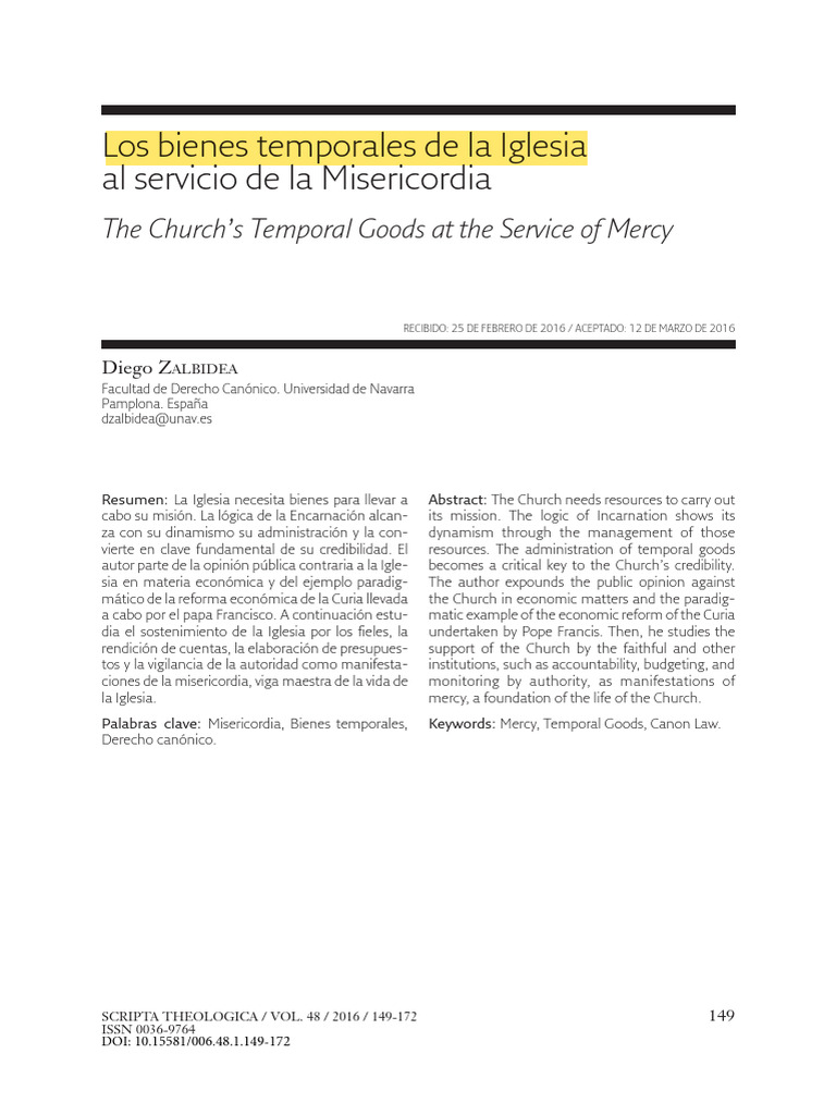 The Church's Temporal Goods at The Service of Mercy | PDF | Iglesia ...