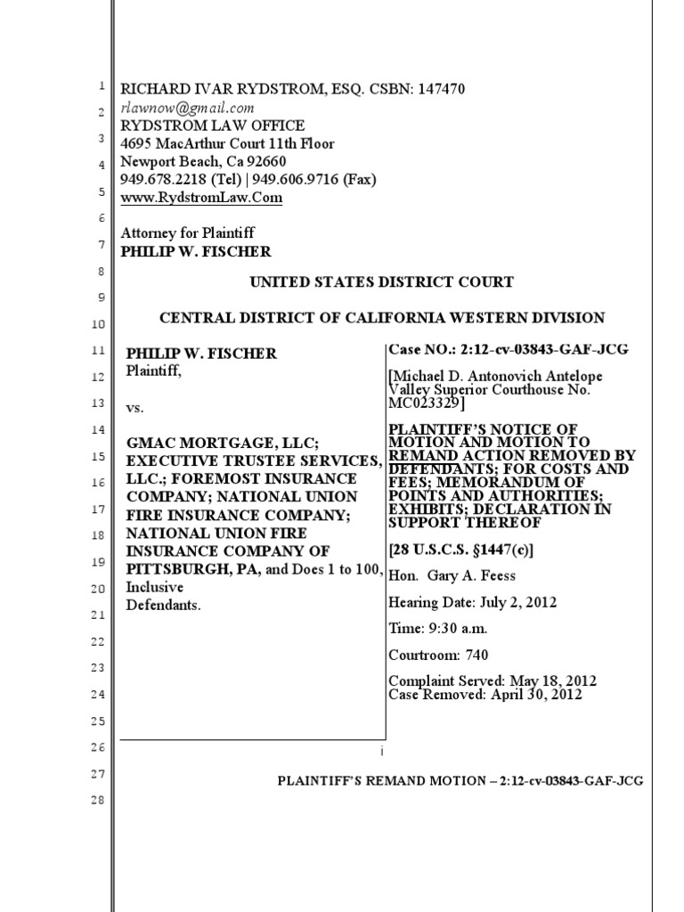 Legal Motion for Case Remand | PDF | Supplemental Jurisdiction ...