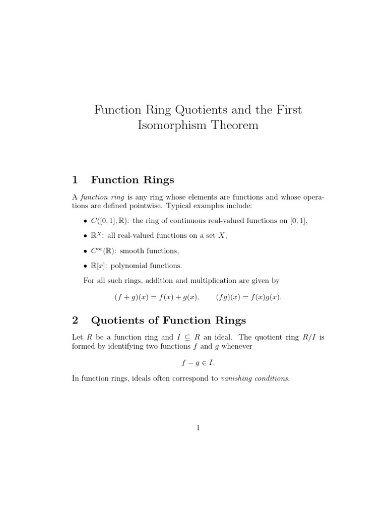 Function Ring Quotients & Isomorphism Theorem | PDF | Ring (Mathematics ...