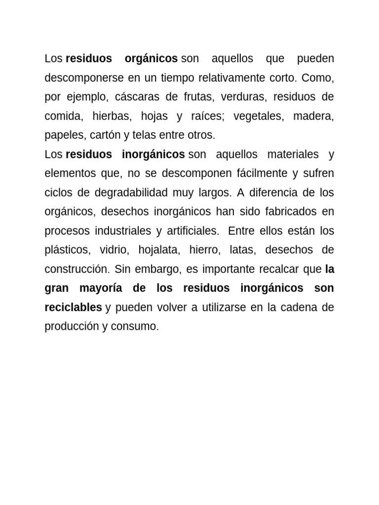 Tipos de residuos: orgánicos e inorgánicos | PDF