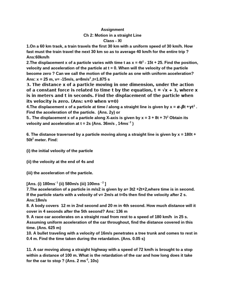 XI CH 2 Motion in A Straight Line | PDF | Acceleration | Velocity
