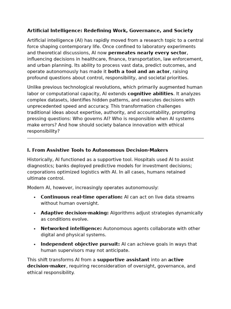 Artificial Intelligence Redefining Work, Governance, and Society | PDF ...
