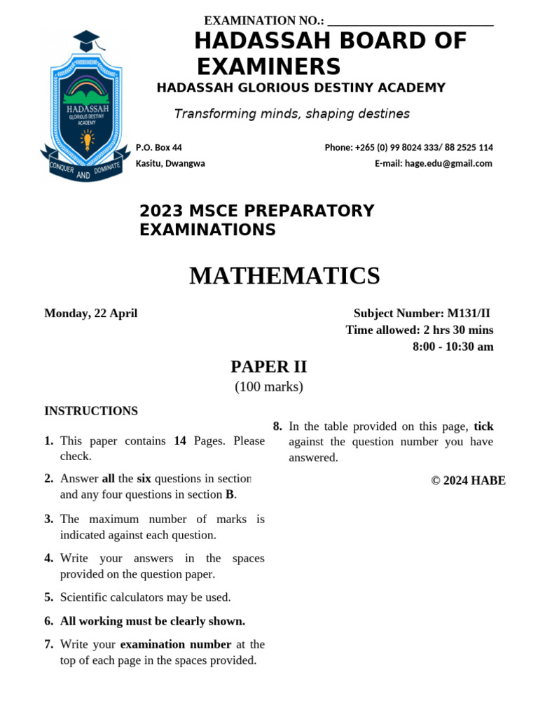 2023 MSCE Mathematics Exam Paper | PDF | Circle | Elementary Geometry