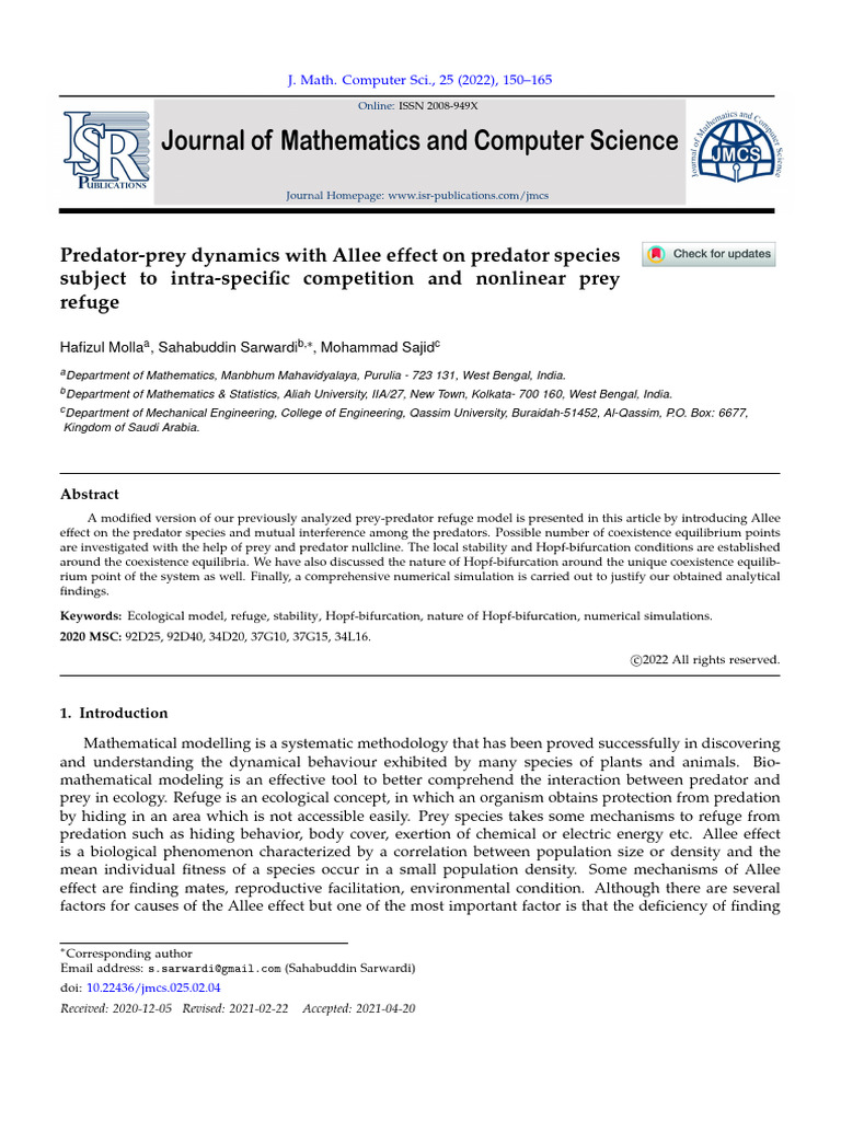 Predator-Prey Dynamics with Allee Effect | PDF | Predation | Applied ...