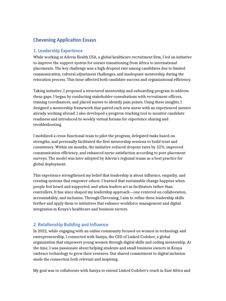 Chevening Essays on Leadership & Impact | PDF | Mentorship ...