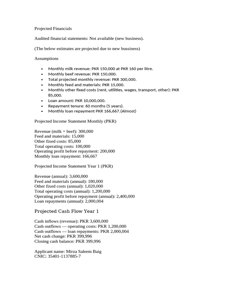Projected Financials for New Business | PDF