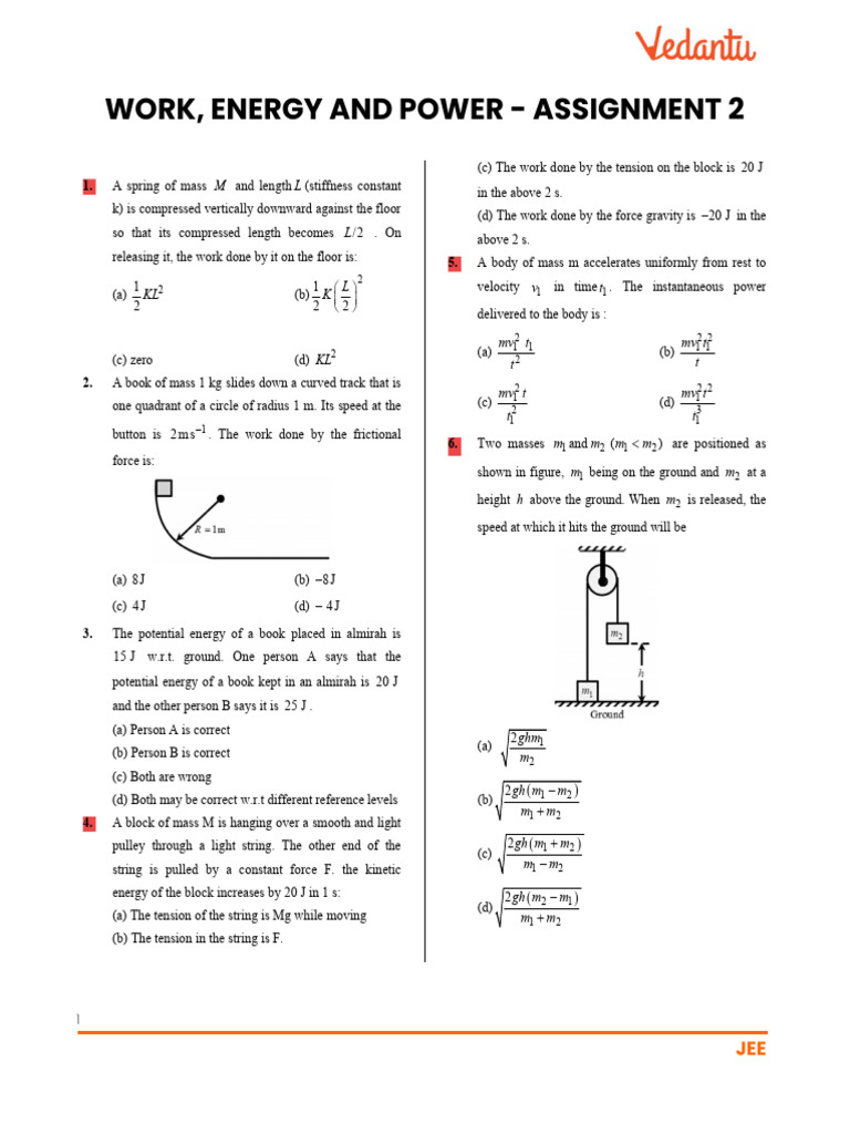 Work, Energy and Power - Assignment 2 | PDF | Force | Tension (Physics)