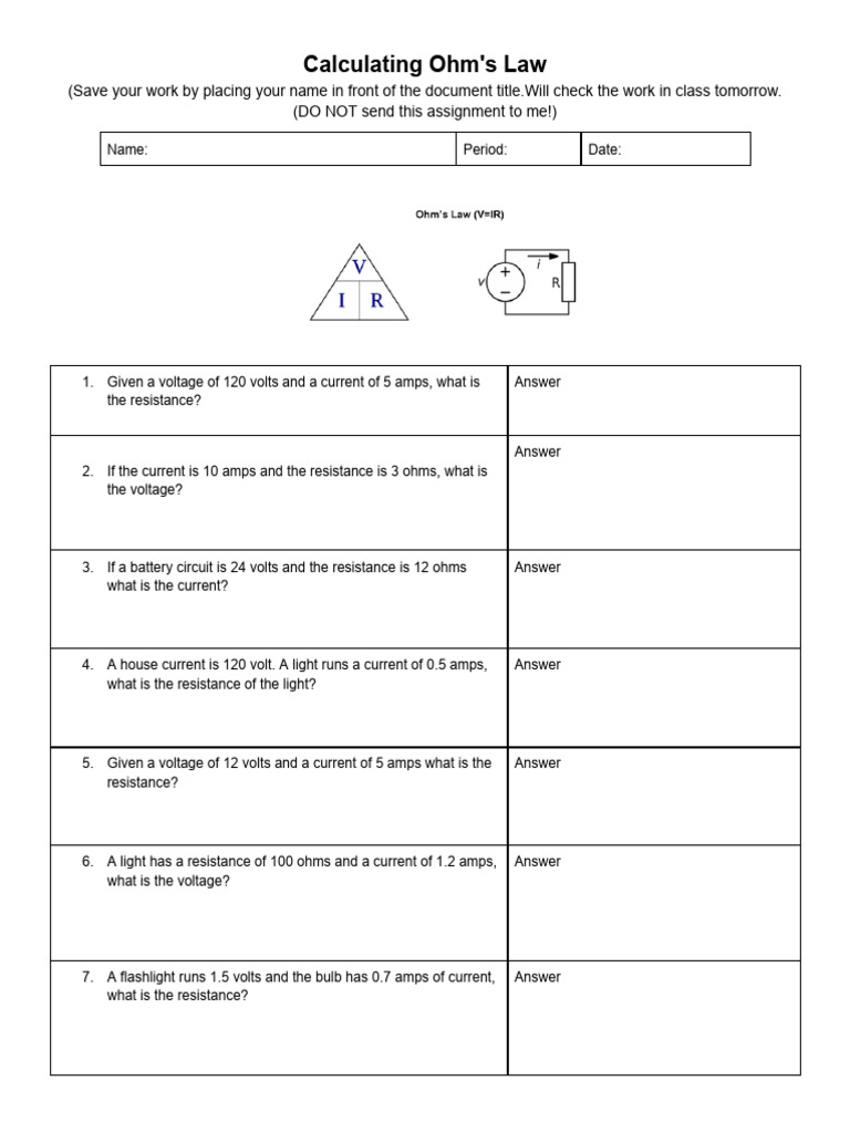 Ohm's Law Calculation Exercises | PDF