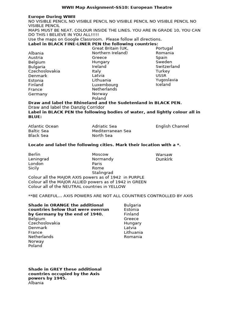 Europe - Wwii Map Assignment | PDF | World War II | Axis Powers