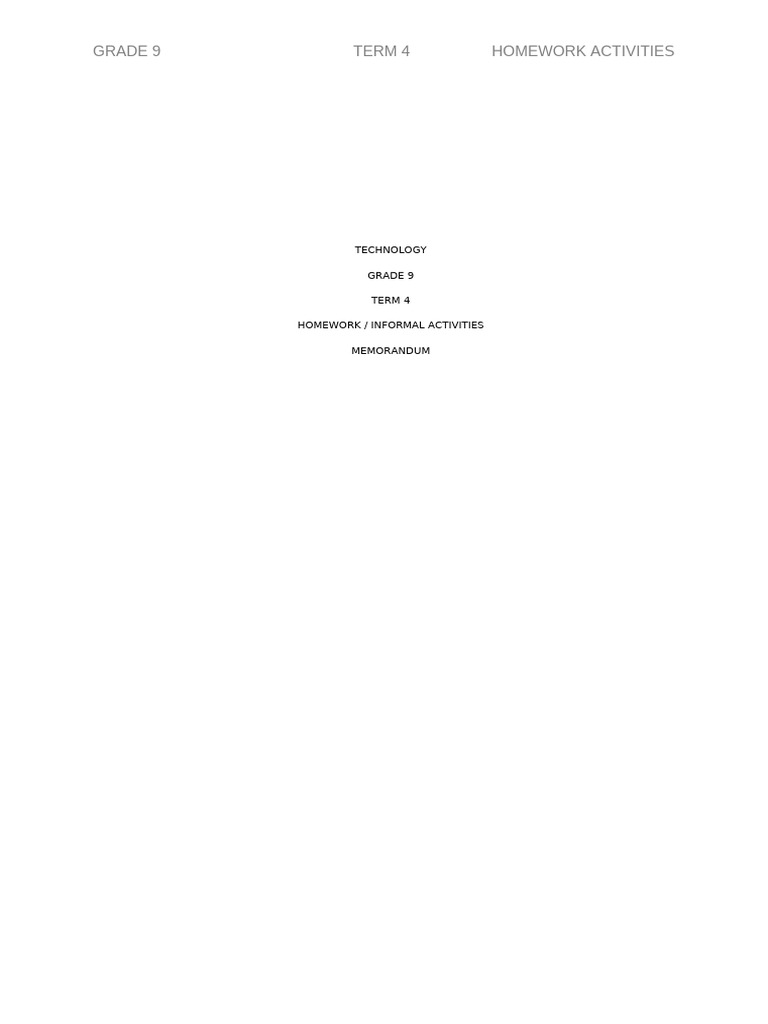 Technology Grade 9 Term 4 Homework Activities Memorandum | PDF ...