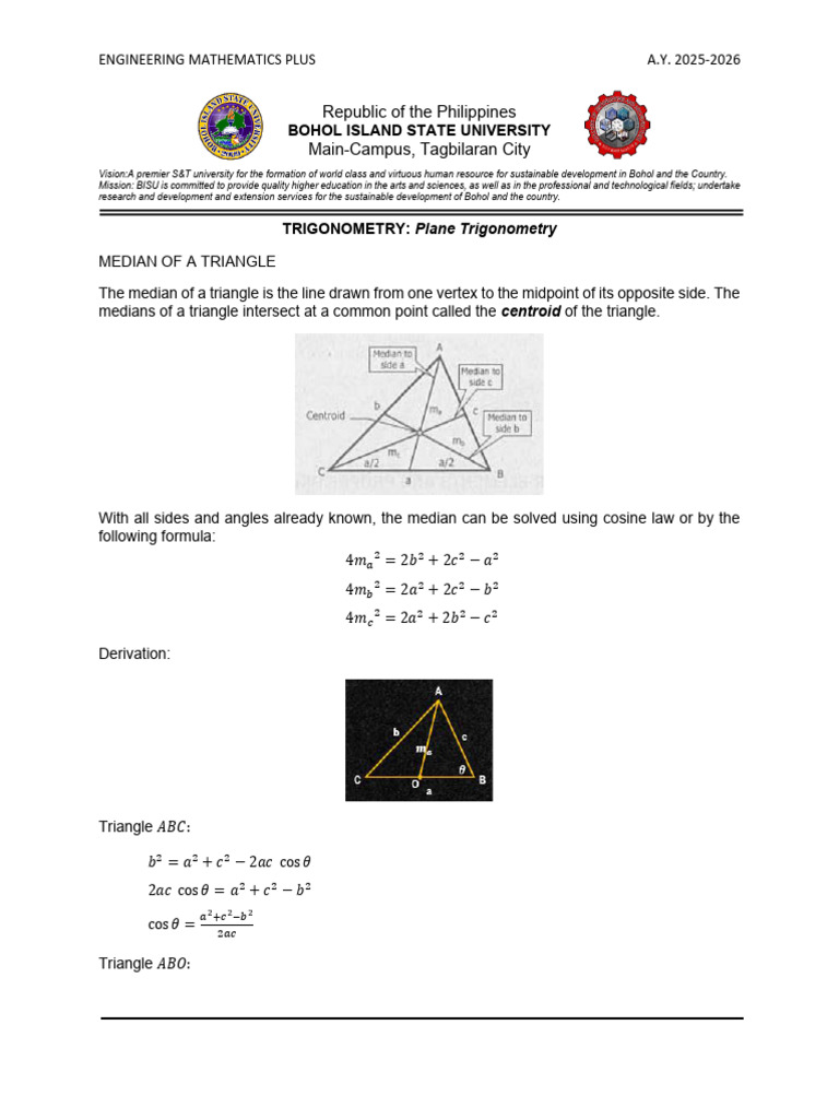 Trigonometry: Medians and Altitudes Explained | PDF | Triangle ...