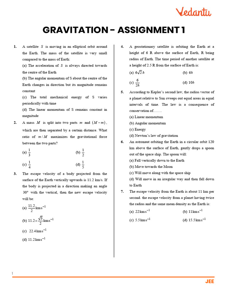 Gravitation - Assignment 1 | PDF | Orbit | Astronomy