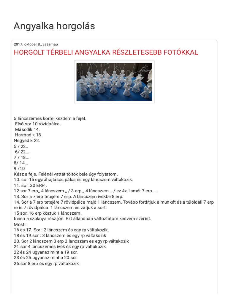Angyalka Horgolás - Horgolt Térbeli Angyalka Részletesebb Fotókkal | PDF