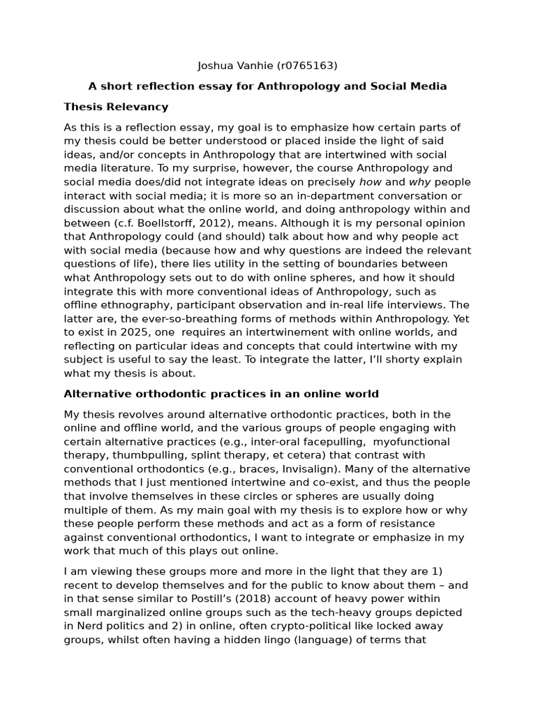 A Reflection Essay For Anthropology and Social Media Course | PDF ...