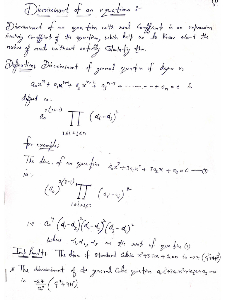 Discriminant and Nature of Roots | PDF