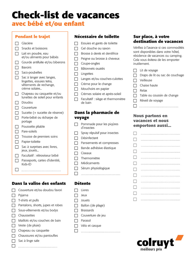 Check-list vacances avec bébé et enfant | PDF
