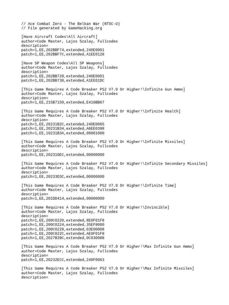 Ace Combat Zero - The Belkan War (NTSC-U).Pnach | PDF | Military Technology | Warfare