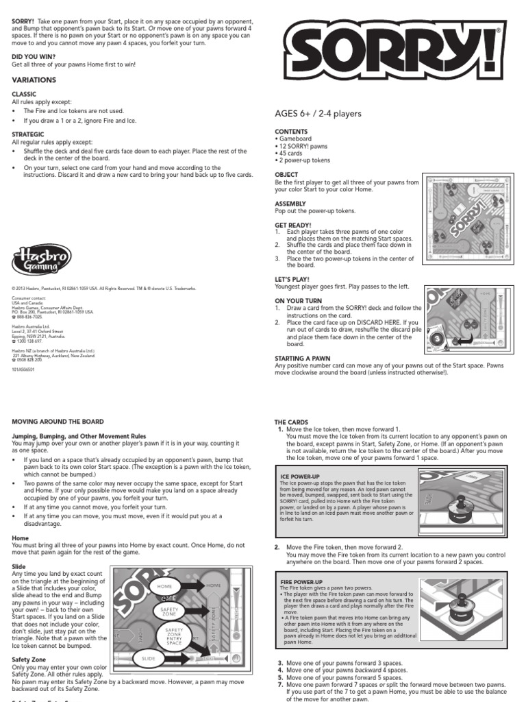 Sorry Rules | PDF | Games Of Chance | Chess