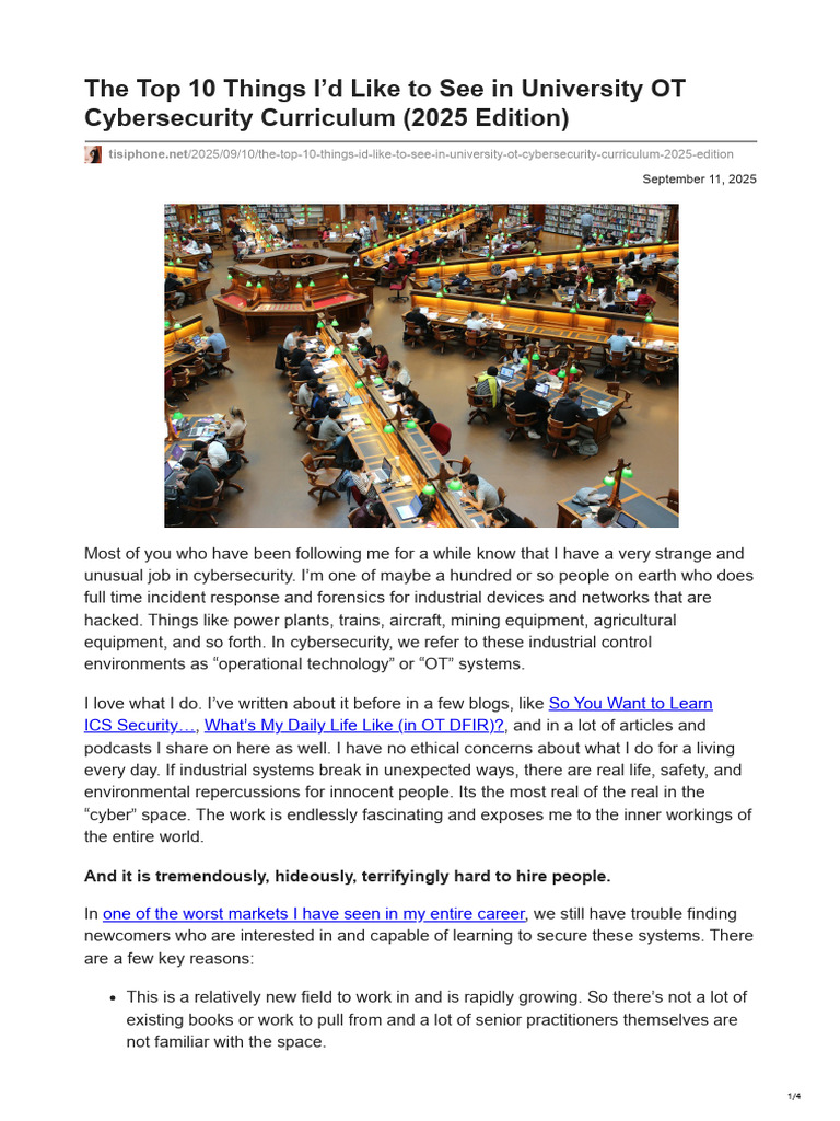 The Top 10 Things Id Like To See in University OT Cybersecurity ...